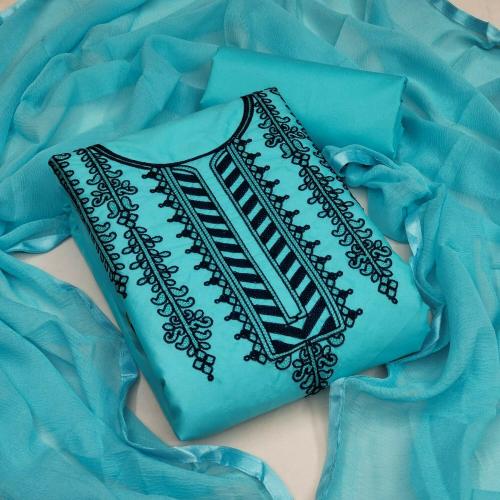 Buy GURHAL Embroidered Cotton Unstitched Dress Material Blue Online at ...