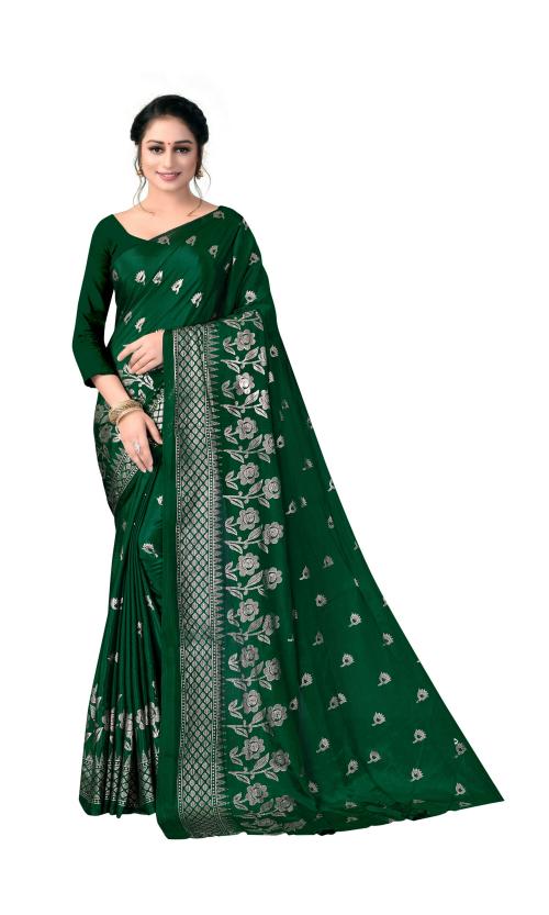 Buy NOPSE Women's Chinon Designer Foil Print Saree (Sarika Green ...