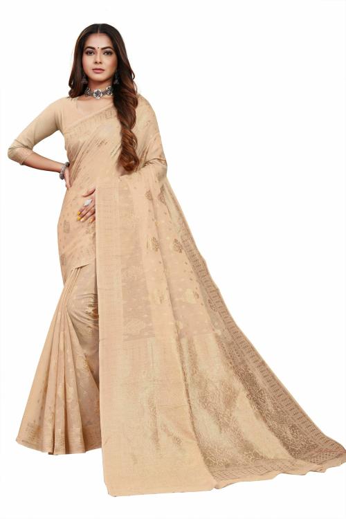 Buy BRODLOG Ruby Self Design Chanderi Cotton Blend, Jacquard Saree for Women (Chiku) Online at ...