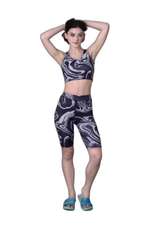 Buy Keepfit Round Neck Sleeveless Black & white Marble Printed Swim Set for women & Girls Online ...