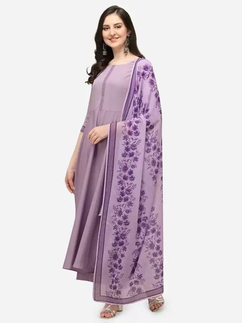 Buy The Fab Factory Women Purple Self Design Crepe Georgette Single ...