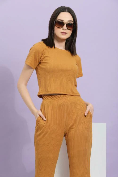Buy Rigo Women Light Brown Drop Needle Rib Knit Co-ord Online at Best ...