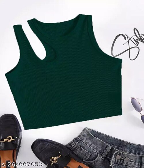 Buy KIK33 Crop Top For Women & Green Color Crop top shoulder cut crop ...