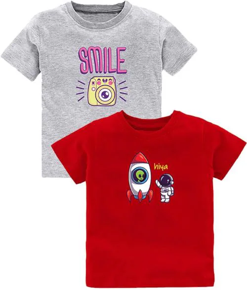 Buy Kavee Boys Multicolored Printed Pure Cotton Pack Of 2 T-Shirt ...