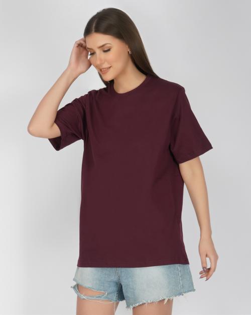 Buy Nusyl Women Wine Solid oversized t-shirt Online at Best Prices in India - JioMart.