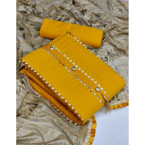 Buy GURHAL Embroidered Cotton Unstitched Dress Material Mustard Online ...