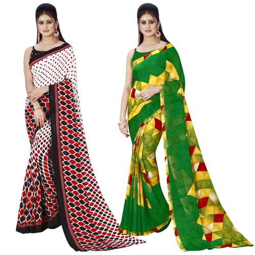 Buy Kashvi Women Multicolor5 Self Design Pattern Georgette Pack of 2 ...