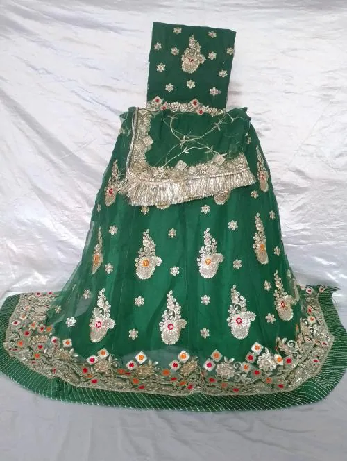 Buy SHIVDEVANSHI Dark Green Embroidered Georgette Rajasthani Poshak Women Lehenga Choli (Free ...