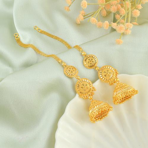 Buy Memoir Brass Micron Gold Ear wire Kan Chain Jhumki for Women Ethnic ...