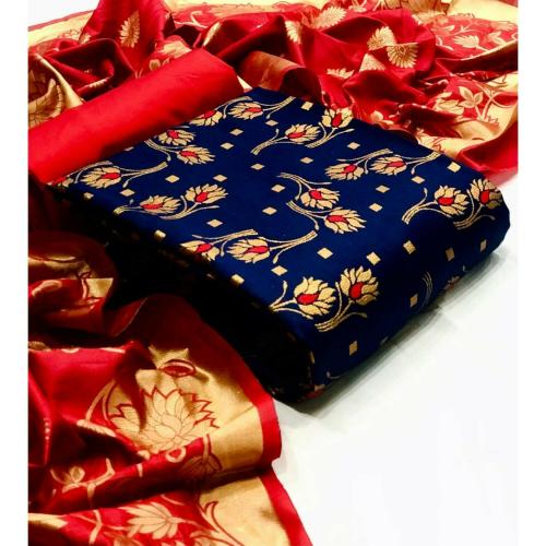 Buy GURHAL Embroidered Jacquard Unstitched Dress Material Navy Blue ...