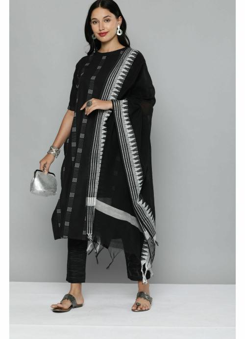 Buy KVSFAB Women's Handloom Cotton Black Unstitched Dress Material Online at Best Prices in ...