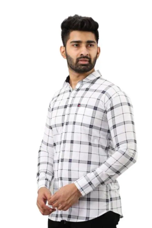 Buy Silver Buck Men White Checks Cotton Blend Regular Fit Formal Shirt ...