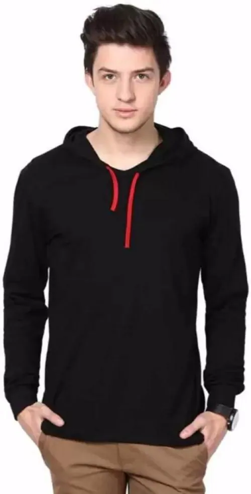 Buy Men Color Block Hooded Neck Black T-Shirt(L) Online at Best Prices ...