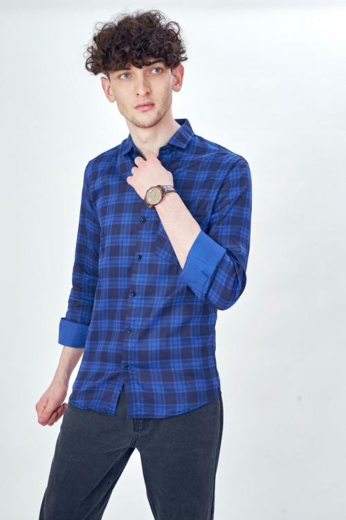 Buy somore Men Cotton Blend Blue Slim Checkered Full Sleeve Shirt (Pack ...