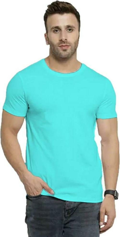 Buy Damngud Men Light Blue Solid Cotton Blend T-Shirt - M Online at ...