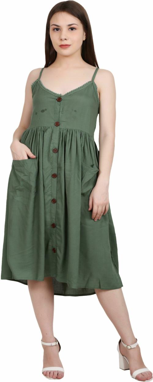 Buy SALETI Women Green Solid Rayon Dress (XL) l Womens casual dress l ...