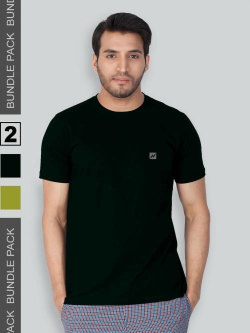 Buy LUX NITRO Men's Multicolor Solid Cotton Blend Pack of 2 Round Neck ...