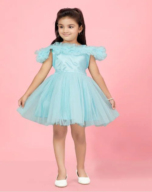 Buy Muhuratam Girls Firozi Colour Net Solid Frock Online at Best Prices ...