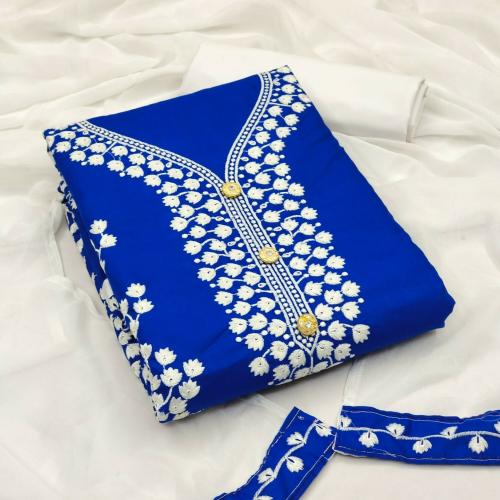 Buy GURHAL Embroidered Cotton Unstitched Dress Material Dark Blue ...