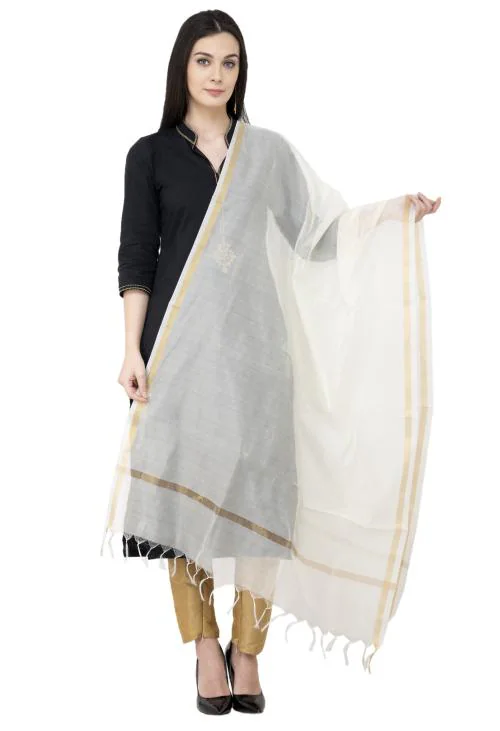 Buy A R Silk Chanderi Piping Regular Dupatta off White Color Dupatta ...