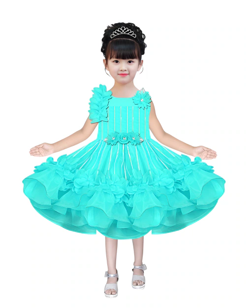 Buy Vivek Girl's Tissue Flower Design Frill Frocks ( Light Blue ...