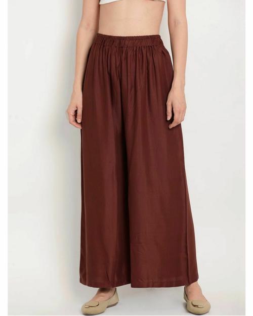Buy BCZ STYLE Women Rayon Plain Solid Regular Fit Flared Brown Palazzo ...