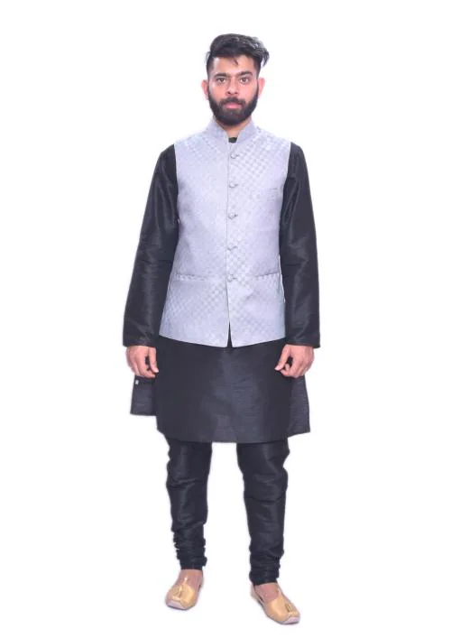 Buy Mag Men's Black Matching Kurta Churidar With Designer Gray Joot ...