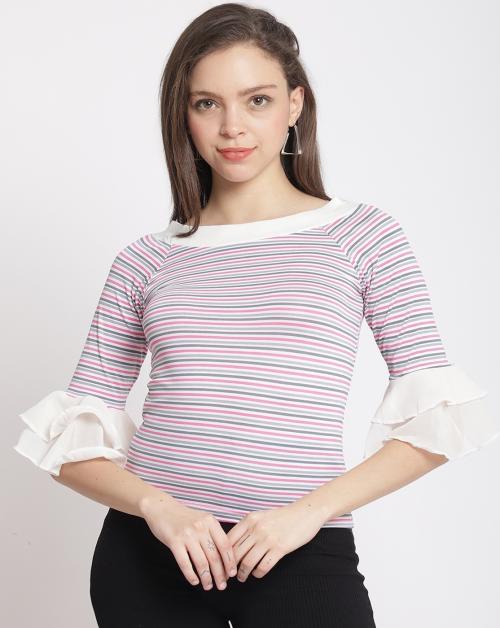 Buy The Mini Needle Girls Small Size Pink Striped Top/Stylish Casual ...