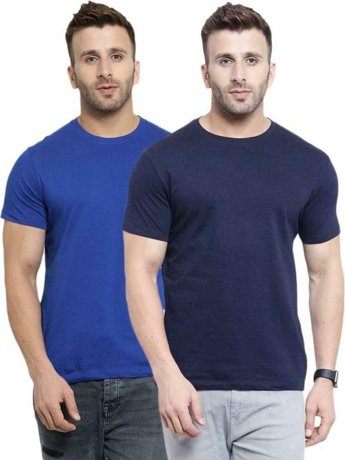 Buy DAMN GUD DG Men Blue Solid Cotton Blend T-Shirt - L (Pack of 2 ...