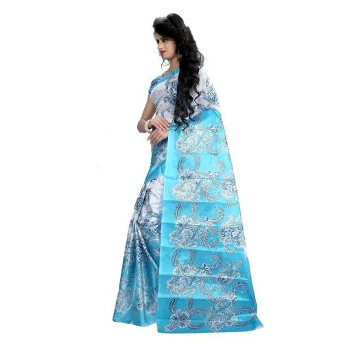 Buy Marabout Women's Beautiful Blue Colour Taffeta Saree Without Blouse ...