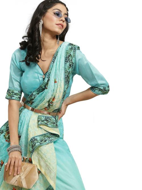 Buy Serona Fabrics Women LightBlue Self Design Chiffon Regular Saree ...