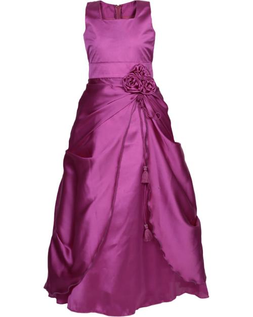 Buy HUNOOR Girls Purple Solid Polyester, Net Gown Dress Online at Best ...