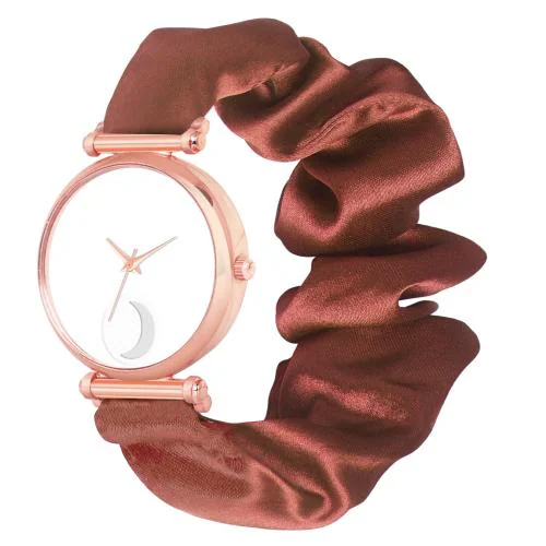Buy Iloz New Stylish Moon Dial Maroon color fabric belt Stylish Watch ...