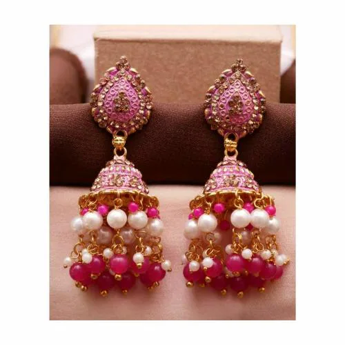 Buy Antico Traditional Ethnic Pink Color Oxidized Jhumka Jhumki Earring ...