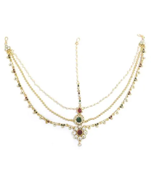 Buy Indian Mores Red Green Flower Shape Stone Studded Multi-Color Three ...