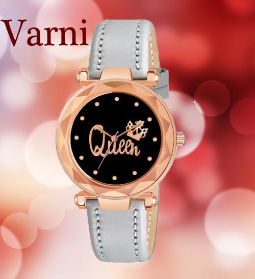 Buy Varni Retail Desingner Queen Black Dial Grey Leather Wathces For ...