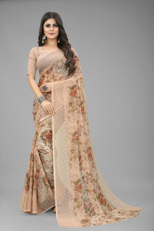 Buy NISHA CREATION Women Grey Floral Chiffon Single Saree Online at ...