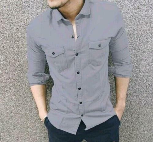 Buy NUMERO-CLOTHES FASHION Men Grey Solid Pure Cotton Casual Shirts (M ...
