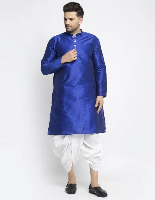 Buy Benstoke Men's Royal Blue Solid Kurta with White Dhoti Pant Online ...