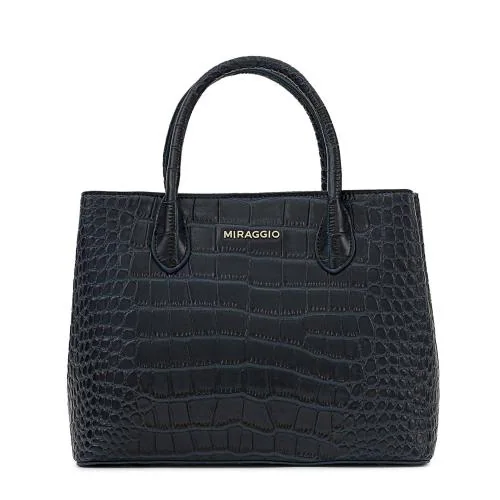 Buy Miraggio Womens Deep Blue Faux Leather Satchel Handbag Online at ...