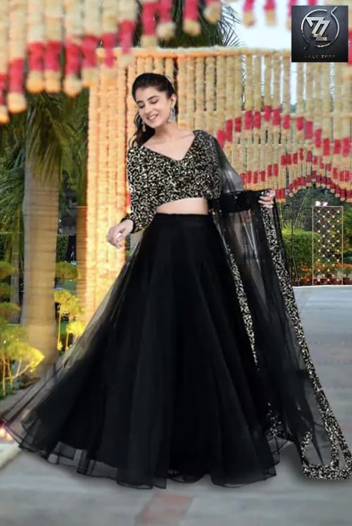 Buy Zaqe Zone Women Gold Self Design Net Lehenga Choli Online at Best ...