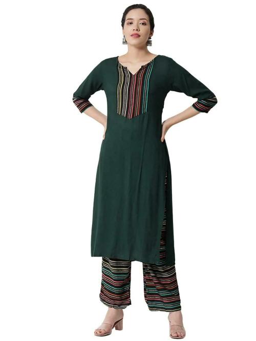 Buy Helwin Desiner Women and Girls Green Rayon Kurta,Palazzo Set ...