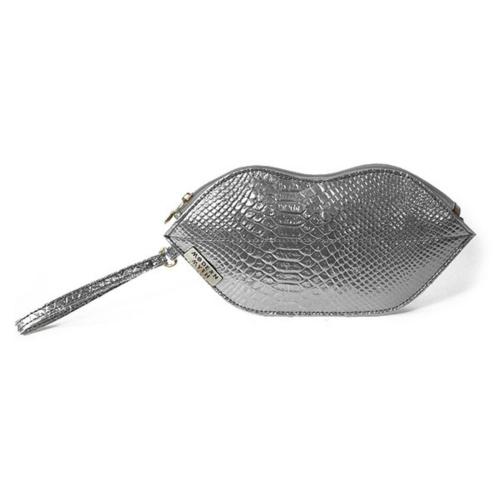 Buy Textured Silver Lips Shaped Metallic Makeup Pouch Online at Best ...