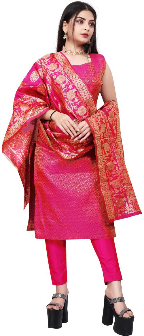 Buy Eilara Women's Silk Blend Pink Straight Kutra, Pant with Dupatta ...