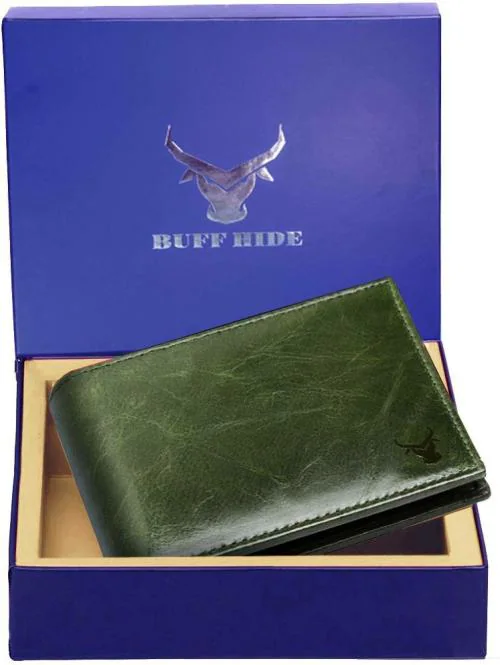 Buy BUFFHIDE Green Genuine Leather RFID Wallet For Men (6 Card Slots ...