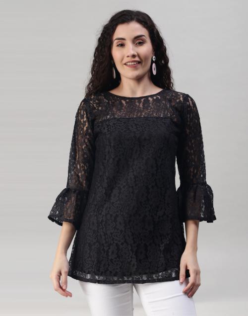 Buy Selvia Women Black Floral Net Top | tops for women | tops | women ...