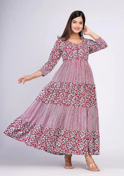 Buy JAYRA TEXTILE Rayon Anarkali kurta Regular Fit Floral Printed Long ...
