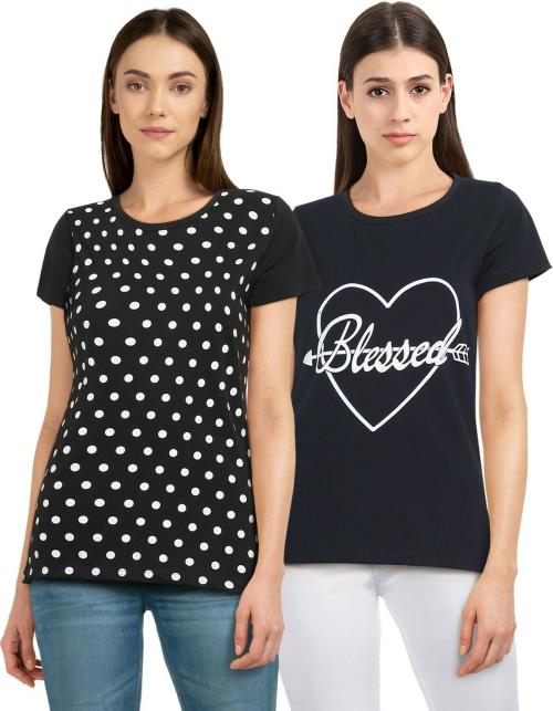 Buy Chozi Women Multicolor Printed Cotton Blend Pack of 2 T-Shirt ...