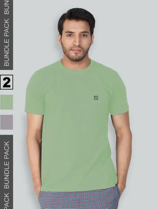 Buy LUX NITRO Men's Multicolor Solid Cotton Blend Pack of 2 Round Neck ...