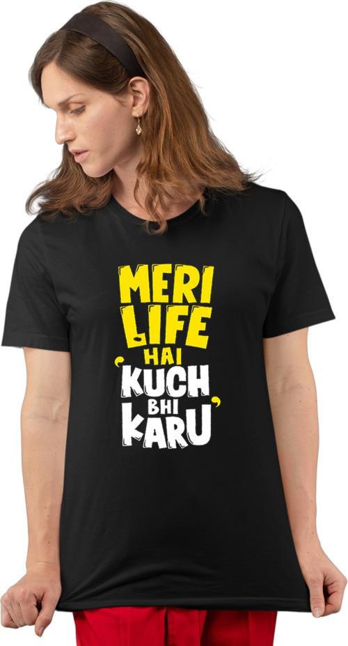 Buy Omneto Women Black Printed Pure Cotton Round Neck T-Shirt - L ...